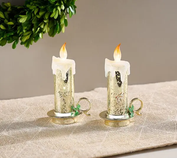 VALERIE PARR HILL As Is Set Of 2 6.5' Illuminated Chamberstick Candles