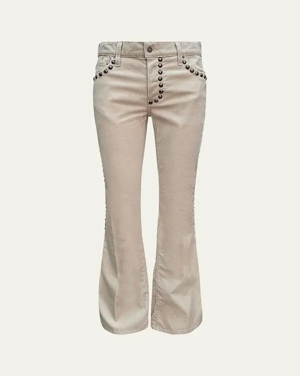 Cout De La Liberte Jimmy Studded Corduroy Flare Jeans Ivory