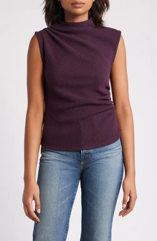 Wit & Wisdom Asymmetric Ruched Knit Top - Heather Concord Grape