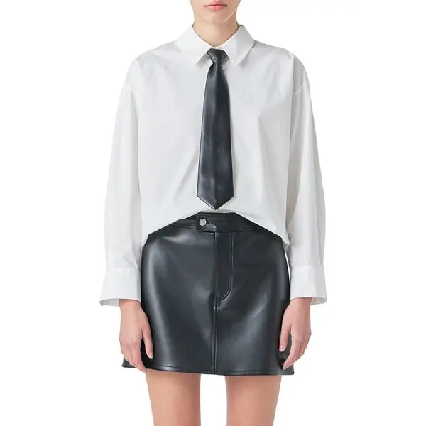 GREY LAB Faux Leather Necktie Button-up Shirt