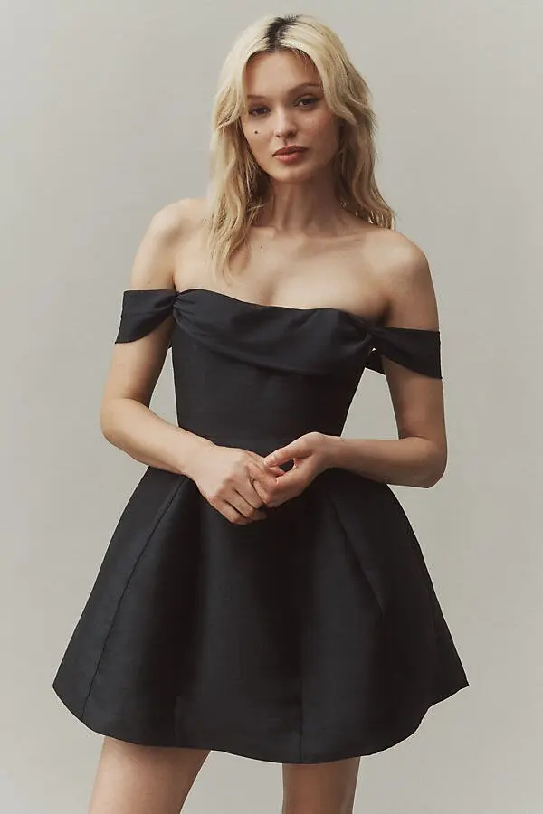 Bhldn Lydia Off-the-shoulder Corset Mini Dress - Black Onyx