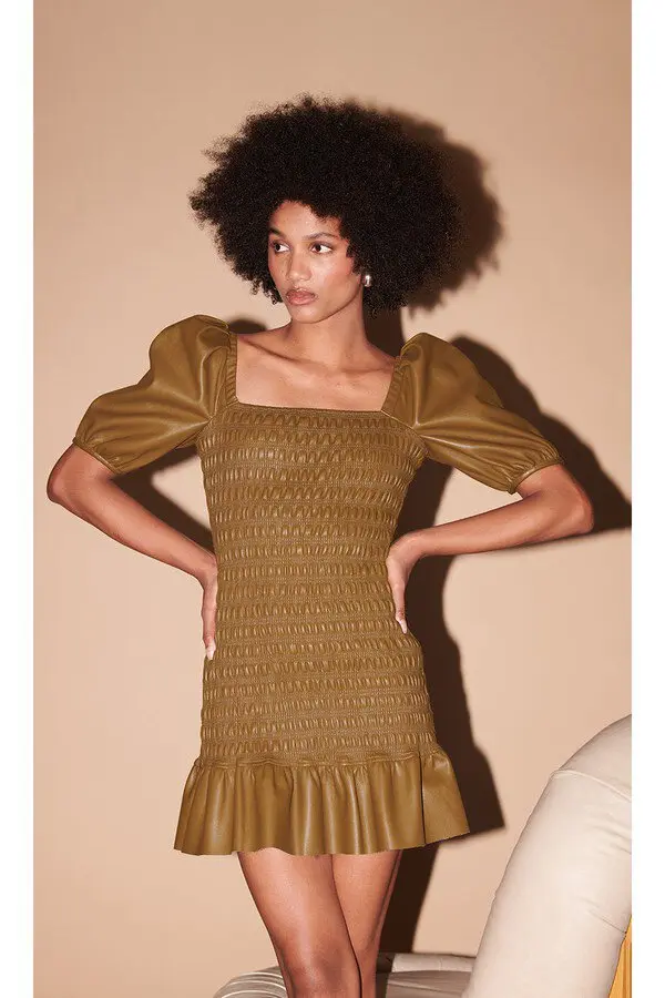 Saylor Ida Faux Leather Mini Dress In Olive - 50% Off | Editorialist