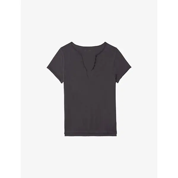 Zadig&Voltaire Regular-fit Button-neck Cotton T-shirt - Dark Chocolate