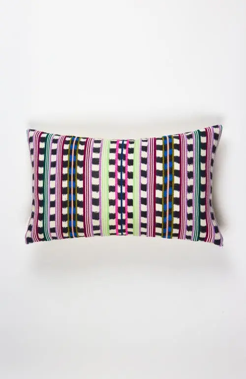 ARCHIVE NY Santiago Lime And Pink Handwoven Cotton Ikat Rectangle Throw Pillow