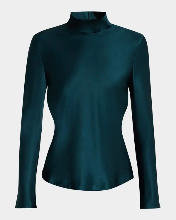 Giorgio Armani Silk Turtleneck Blouse - Dark Green