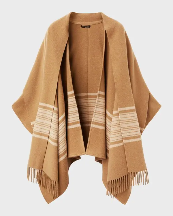 Loro Piana Daisy Suitcase Stripe Cashmere Cape - Calvados