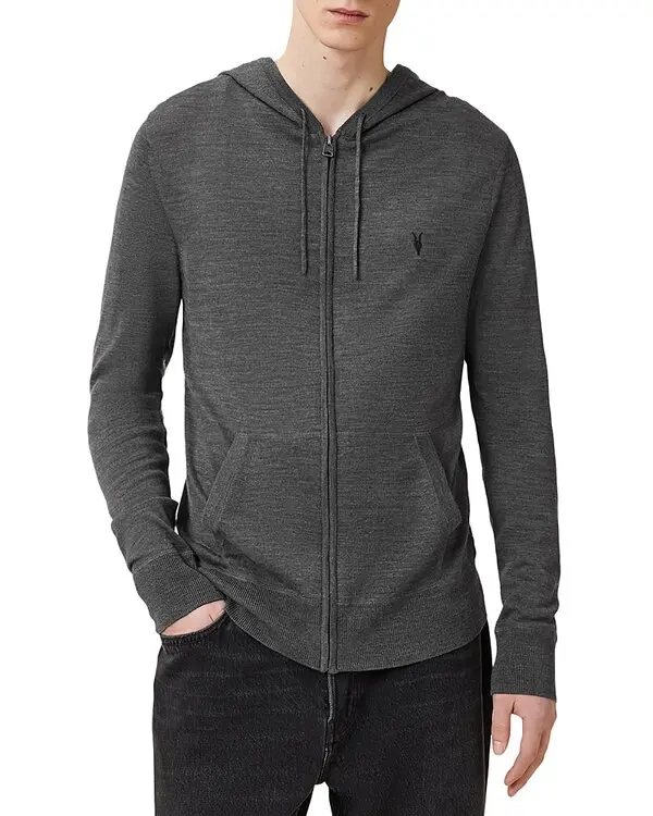 All Saints Mode Merino Wool Slim Fit Full Zip Hoodie - Monument Grey
