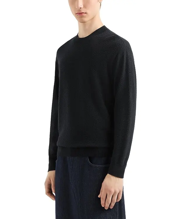 Emporio Armani Virgin Wool Allover Jacquard Chevron Sweater - Navy Blue