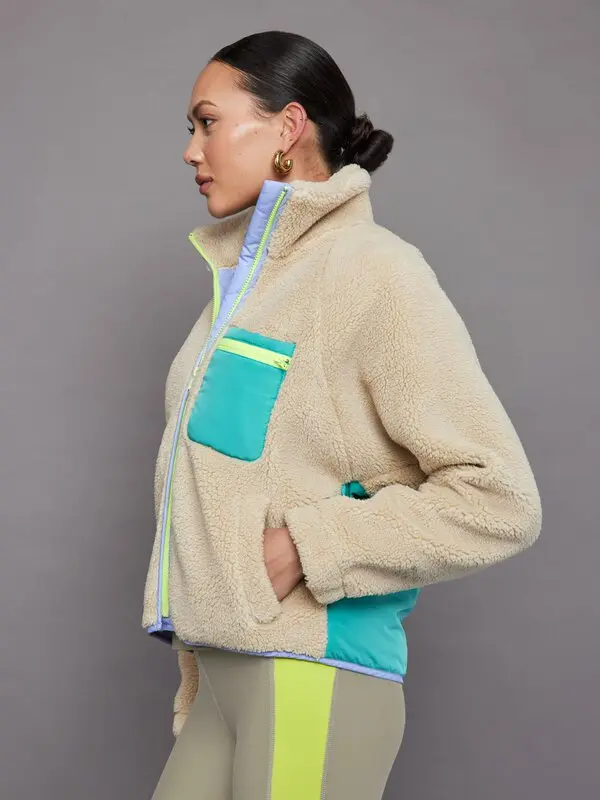 Carbon38 Contrast Sherpa Jacket - Brown Rice/wasabi