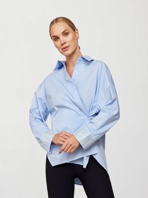 Carbon38 Rhinestone Button-up Shirt - Blue With Silver Rhinestones