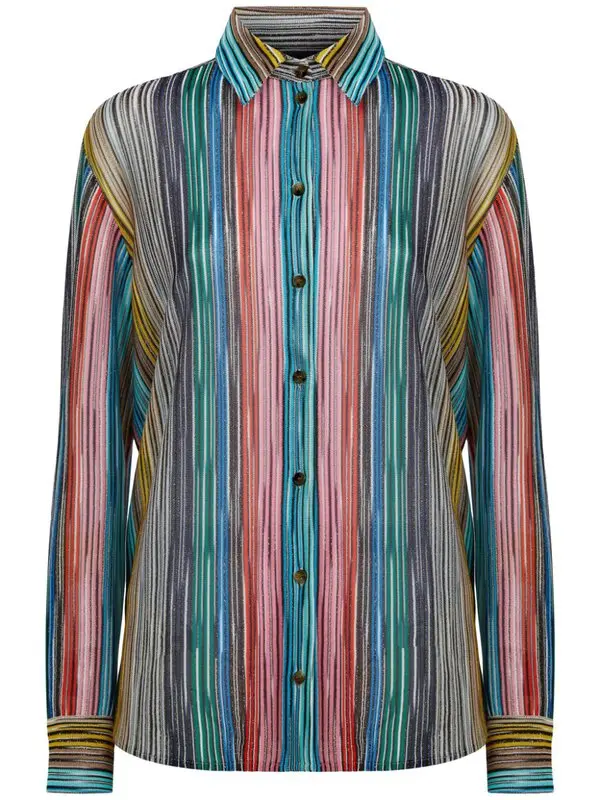 Missoni Striped Ribbed Knit Shirt - Blue