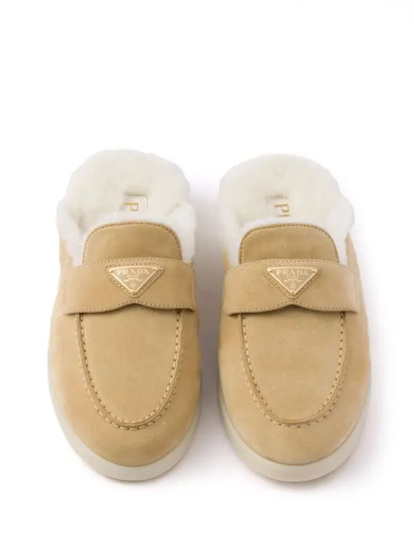 Prada Shearling Mules - Neutrals