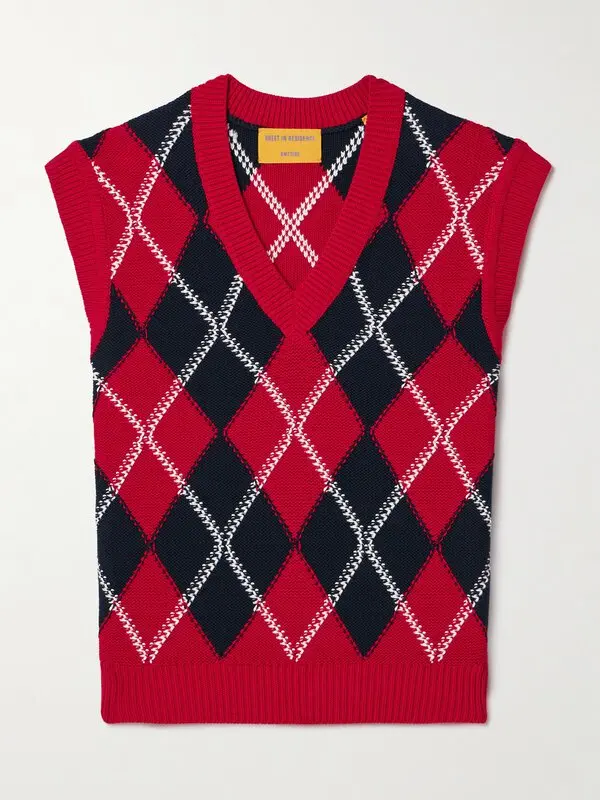 Guest In Residence Argyle Cotton-jacquard Vest - Multi