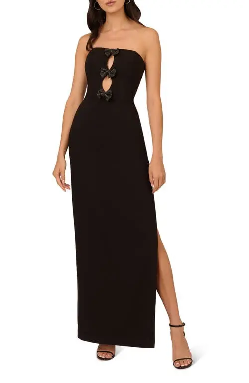 LIV FOSTER Beaded Bow Strapless Crepe Column Gown