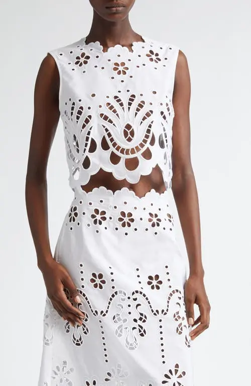 Dolce & Gabbana Embroidered Eyelet Crop Top - Bianco Ottico