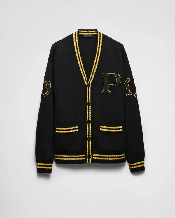 Prada Wool And Cashmere Cardigan With Patches - Black