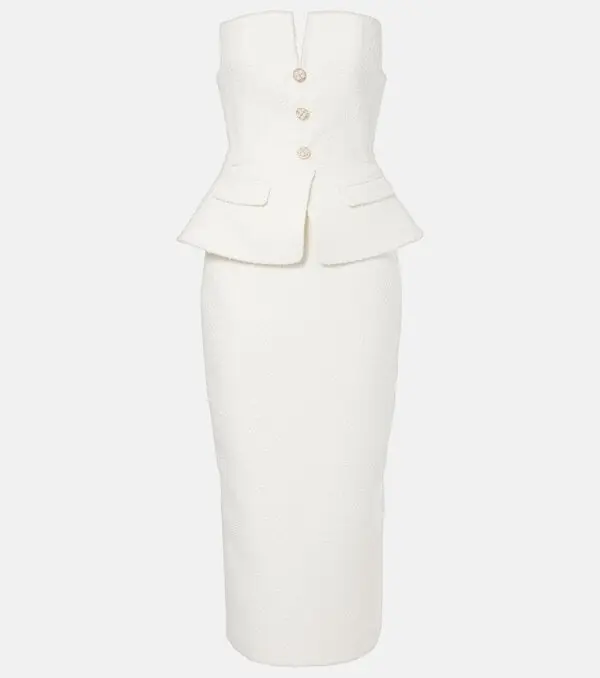 SELF-PORTRAIT Bridal Sequinned Bouclé Midi Dress