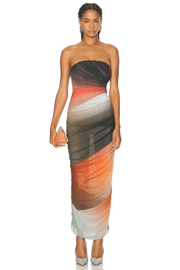 Attico Strapless Midi Dress - Orange  Brown  & White Gradient