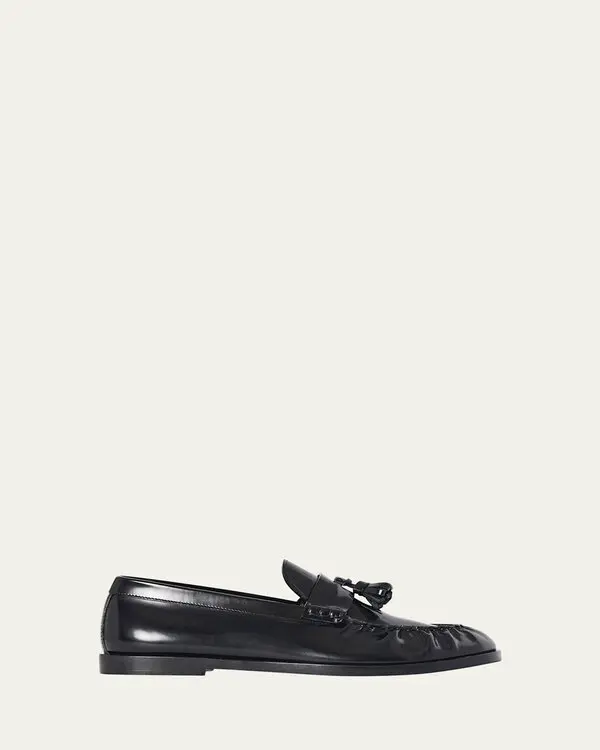 THE ROW Box Leather Tassel Loafers - Black