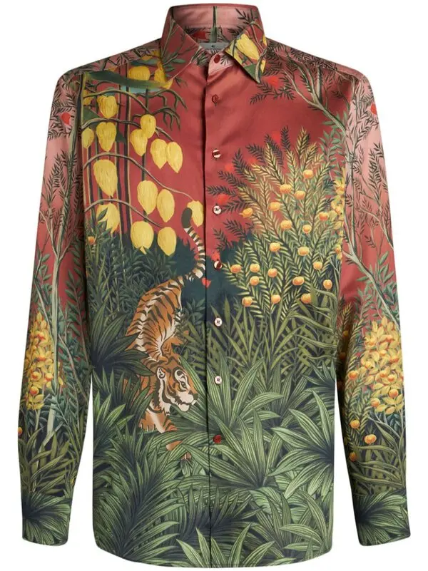 Etro Jungle-print Cotton Shirt - Red