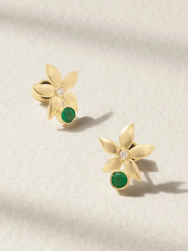 Ileana Makri Mini Bloom 18-karat Emerald And Diamond Earrings