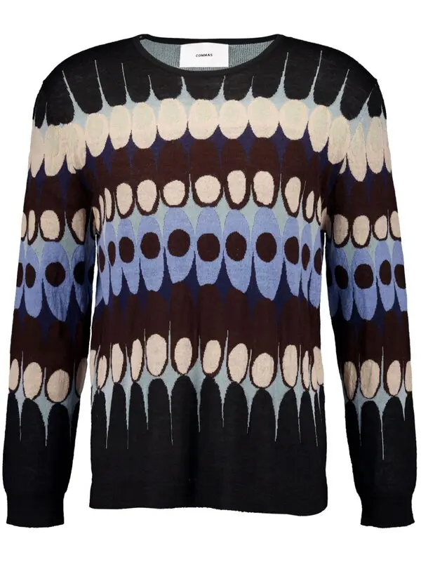 Commas Jacquard Crew-neck Jumper - Blue