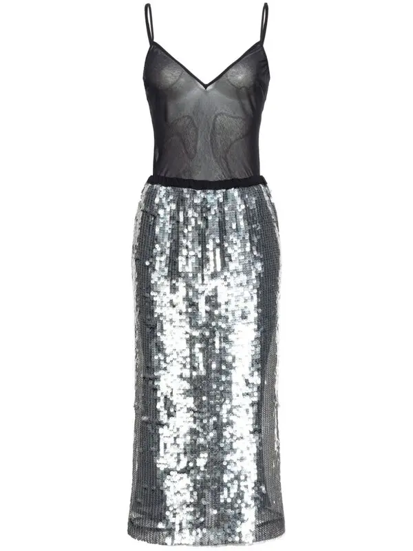 pinko silver dress Pinko Layered Sequin-Embellished Dress In Silver - 77% Off
