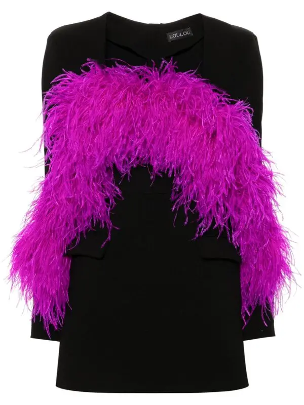 LOULOU Feather-trim Mini Dress - Black