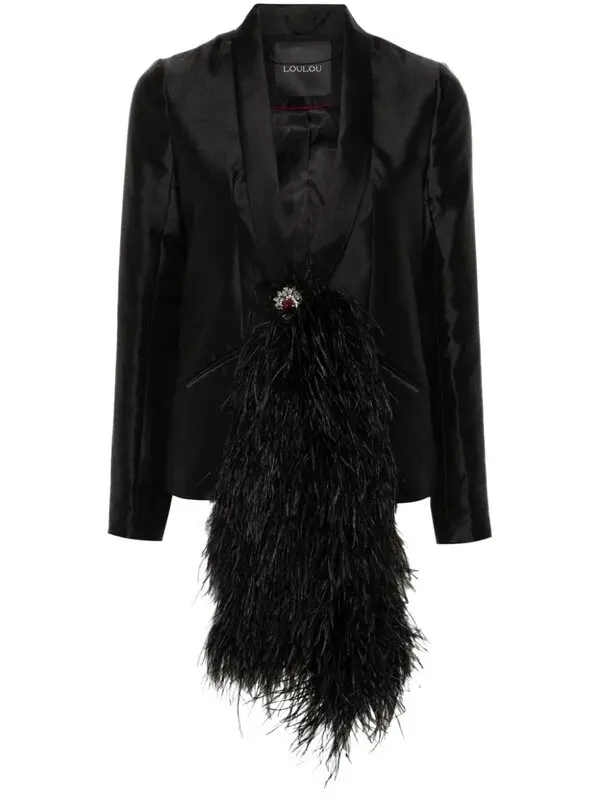 LOULOU Feather-sash Embellished Blazer
