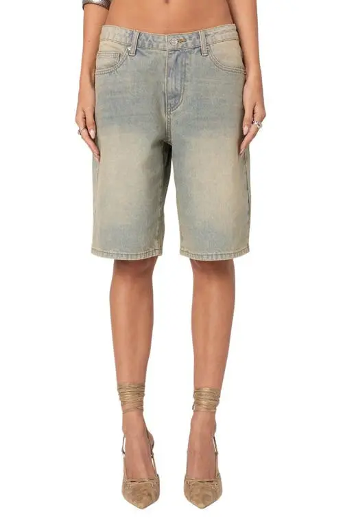 EDIKTED Shira Low Rise Bermuda Denim Shorts - Blue-washed