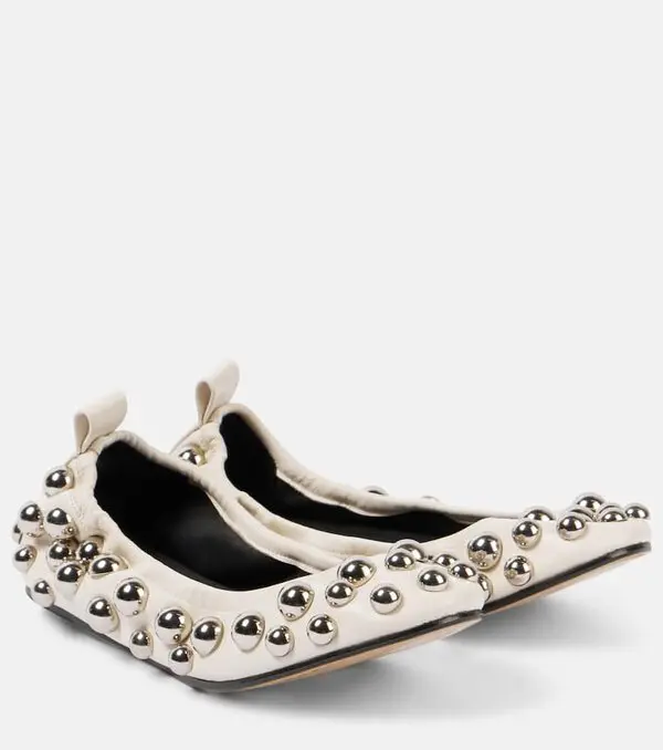 Isabel Marant Belna Studded Leather Ballerinas - White