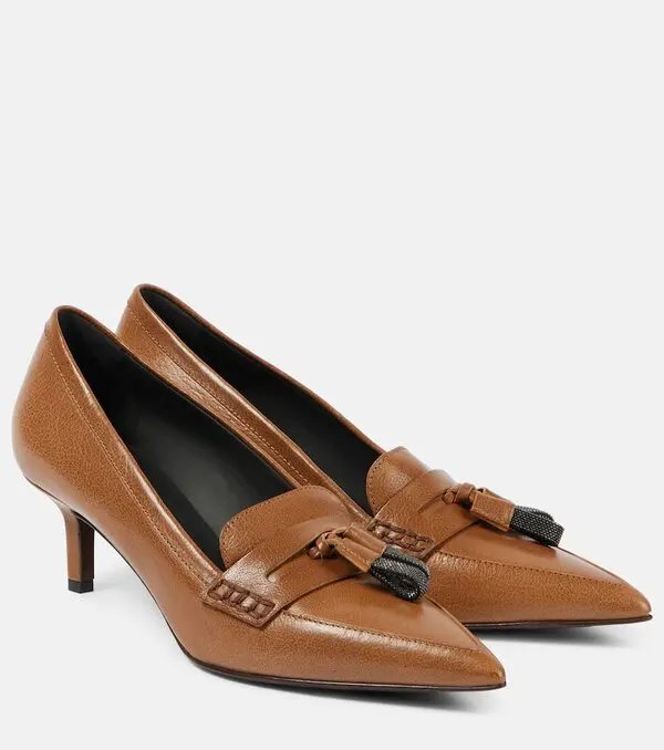 Brunello Cucinelli Monili Leather Loafer Pumps