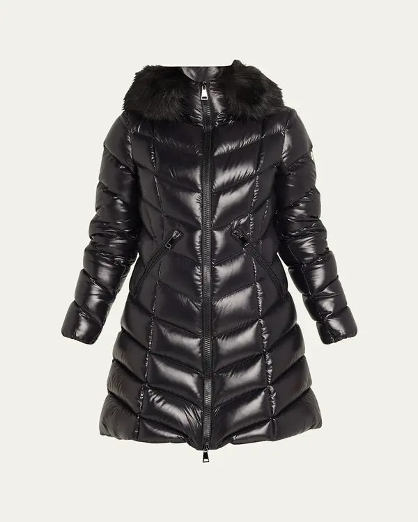 Moncler Fulmarus Chevron-quilted Long Puffer Coat With Faux Fur Trim