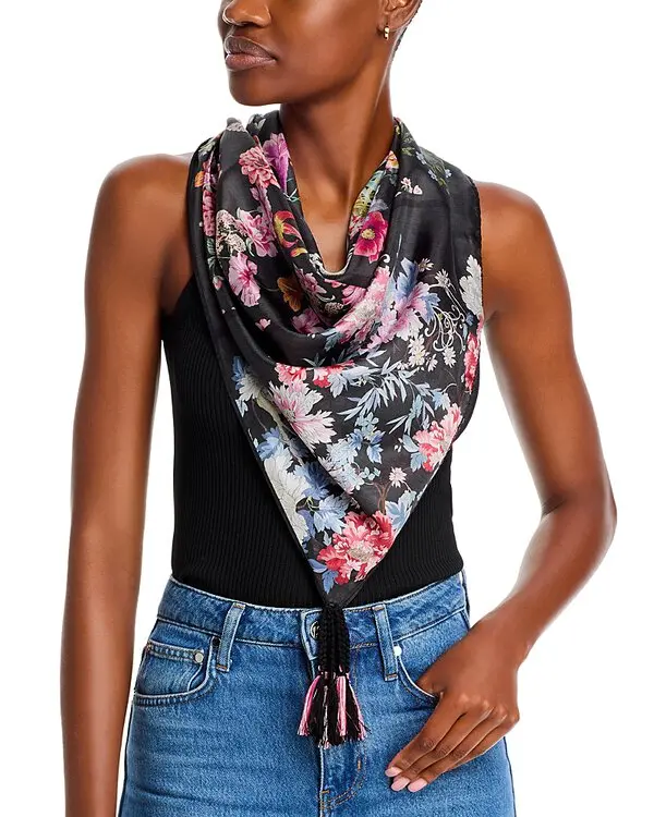 Johnny Was Akki Silk Floral Scarf In Black/Multi 40% Off