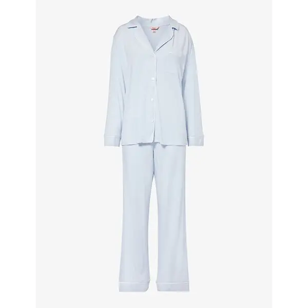 Eberjey Gisele Piped-trim Stretch-jersey Pyjamas - Ice Blue/ivory