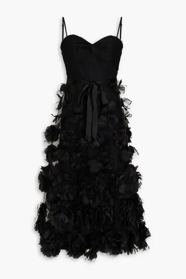 Buy Marchesa Appliqud Organza And Tulle Midi Dress - Black At 60% Off |  Editorialist