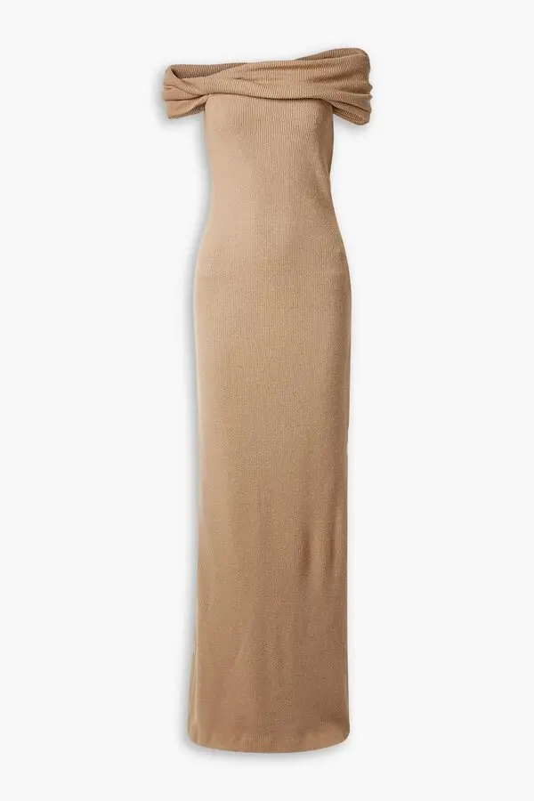Brandon Maxwell Off-the-shoulder Ribbed-knit Maxi Dress
