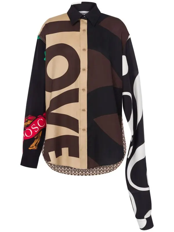 Moschino Asymmetric Colour-block Shirt - Brown