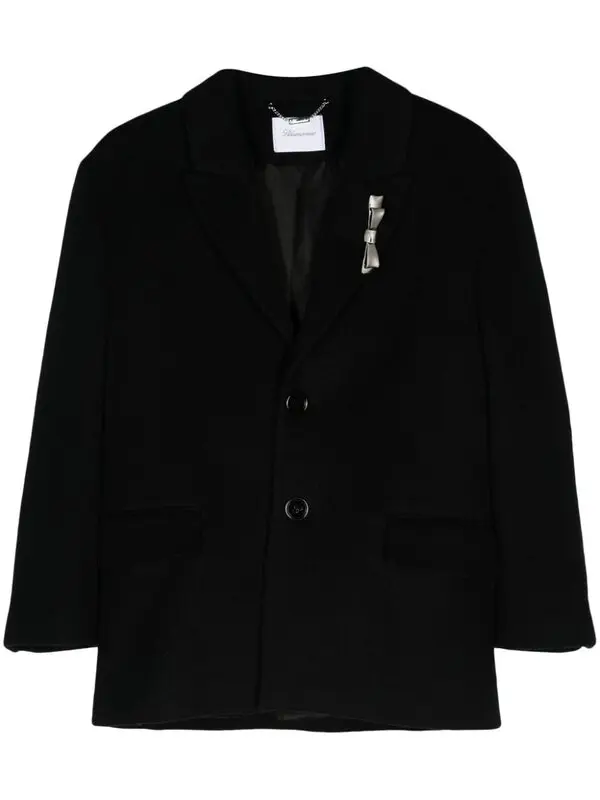 Blumarine Felted Coat With Brooch Detail - Black