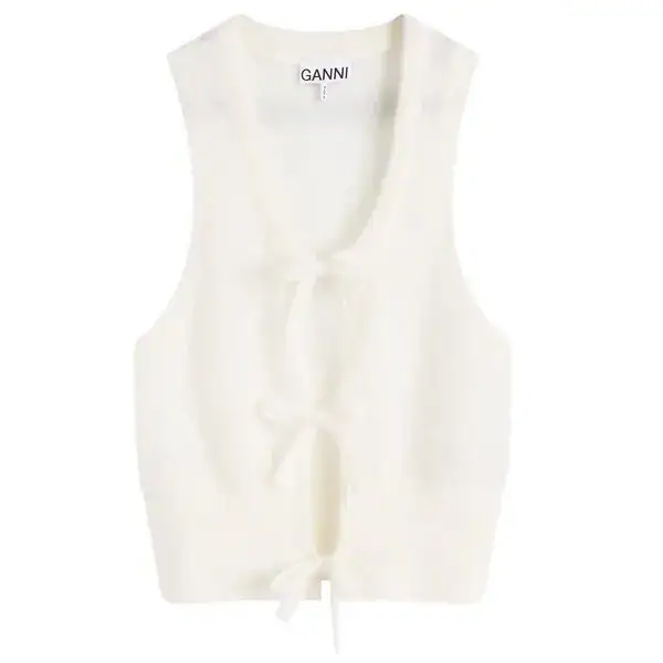 Ganni Light Mohair Tie String Vest - Egret - 50% Off | Editorialist
