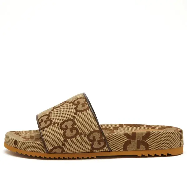 Gucci Jumbo Gg Jacquard Slides - Camel