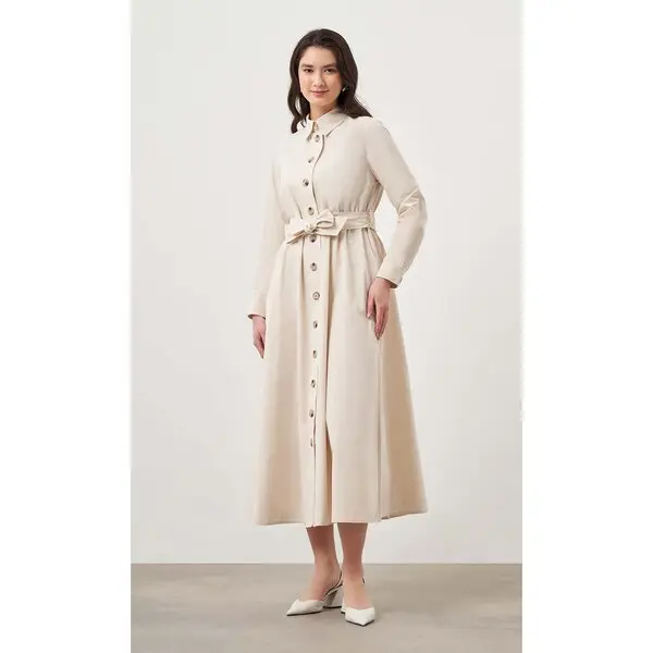MIZALLE Belted Trench Dress - Beige