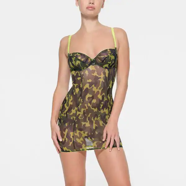 knee length dresses for ladies Vintage Jean Paul Gaultier Mesh Net Camo Camouflage Dress – Recess main image 1