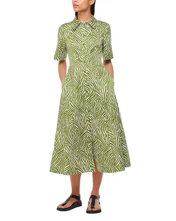 Whistles Linear Leaf Shirt Dress - Green/multi