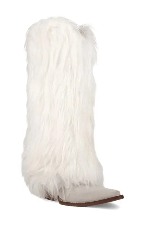 DINGO Snuggle Faux Fur Western Boot - White