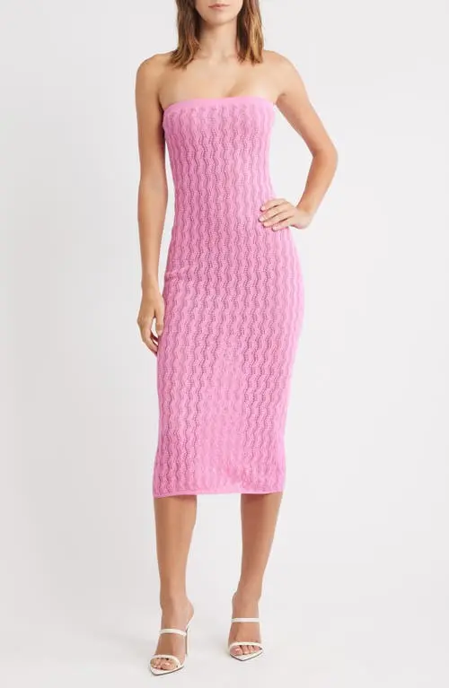 MISTRESS ROCKS Strapless Pointelle Body-con Midi Dress