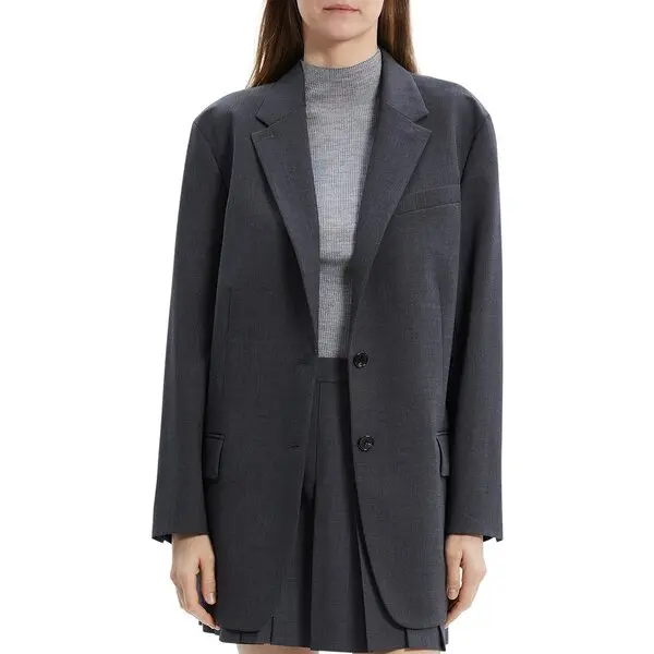 Theory Stretch Wool Blend Blazer - Charcoal Melange
