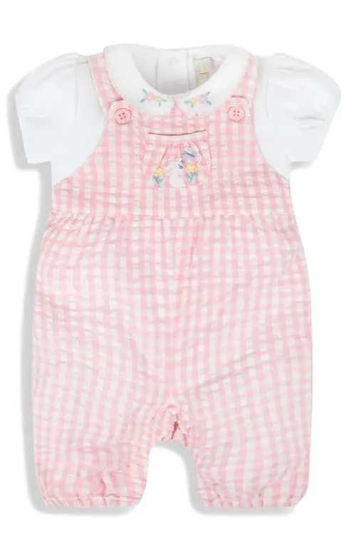 Jojo Maman Bebe Gingham Shortalls Bodysuit Set In Pink 50% Off