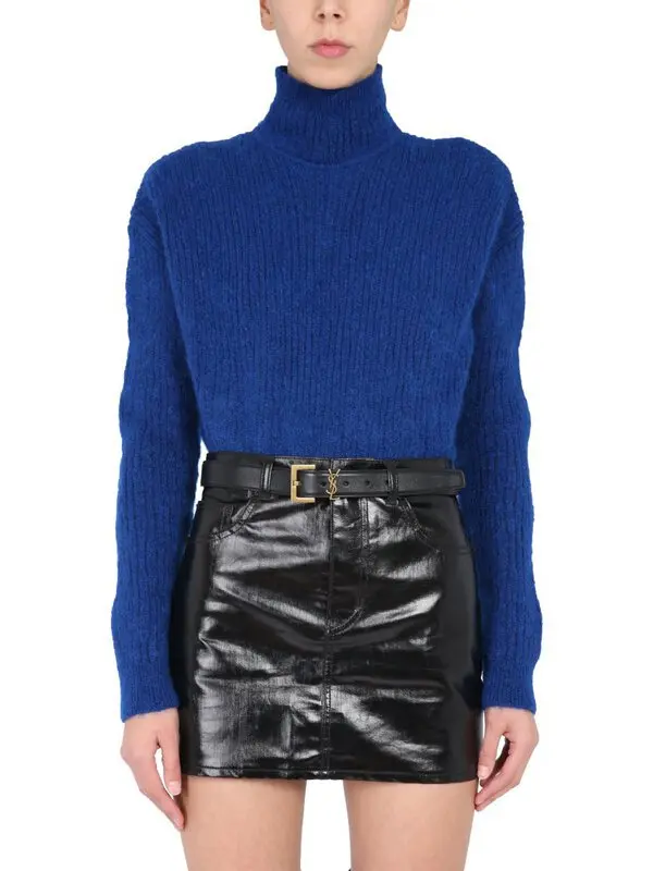 Saint Laurent Turtleneck Mohair Sweater - Blue