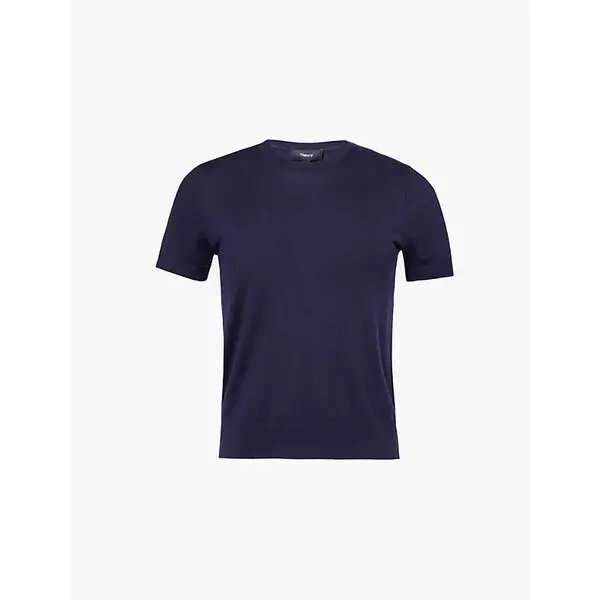 Theory Round-neck Ribbed Wool-blend Top - Deep Navy